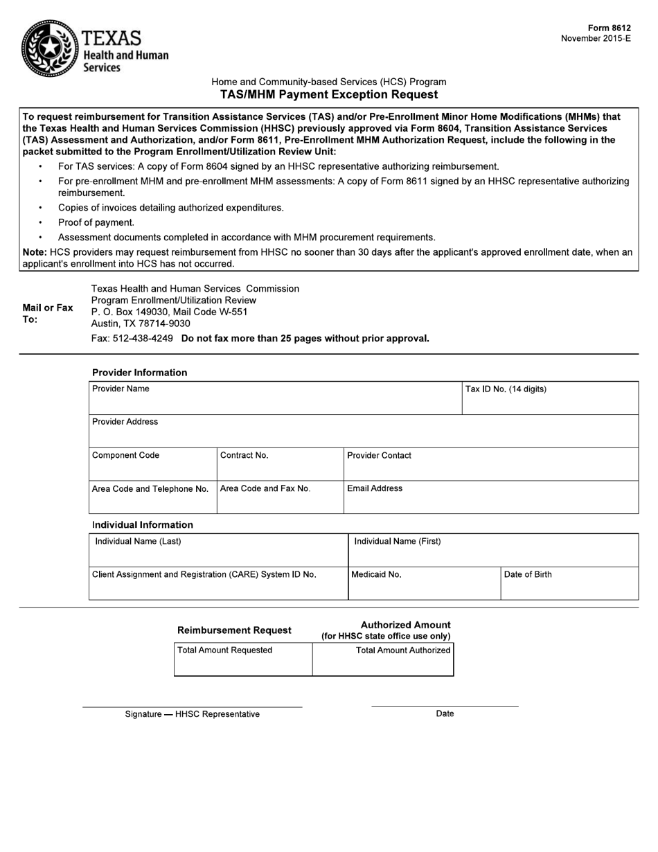 Form 8612 - Fill Out, Sign Online and Download Fillable PDF, Texas ...