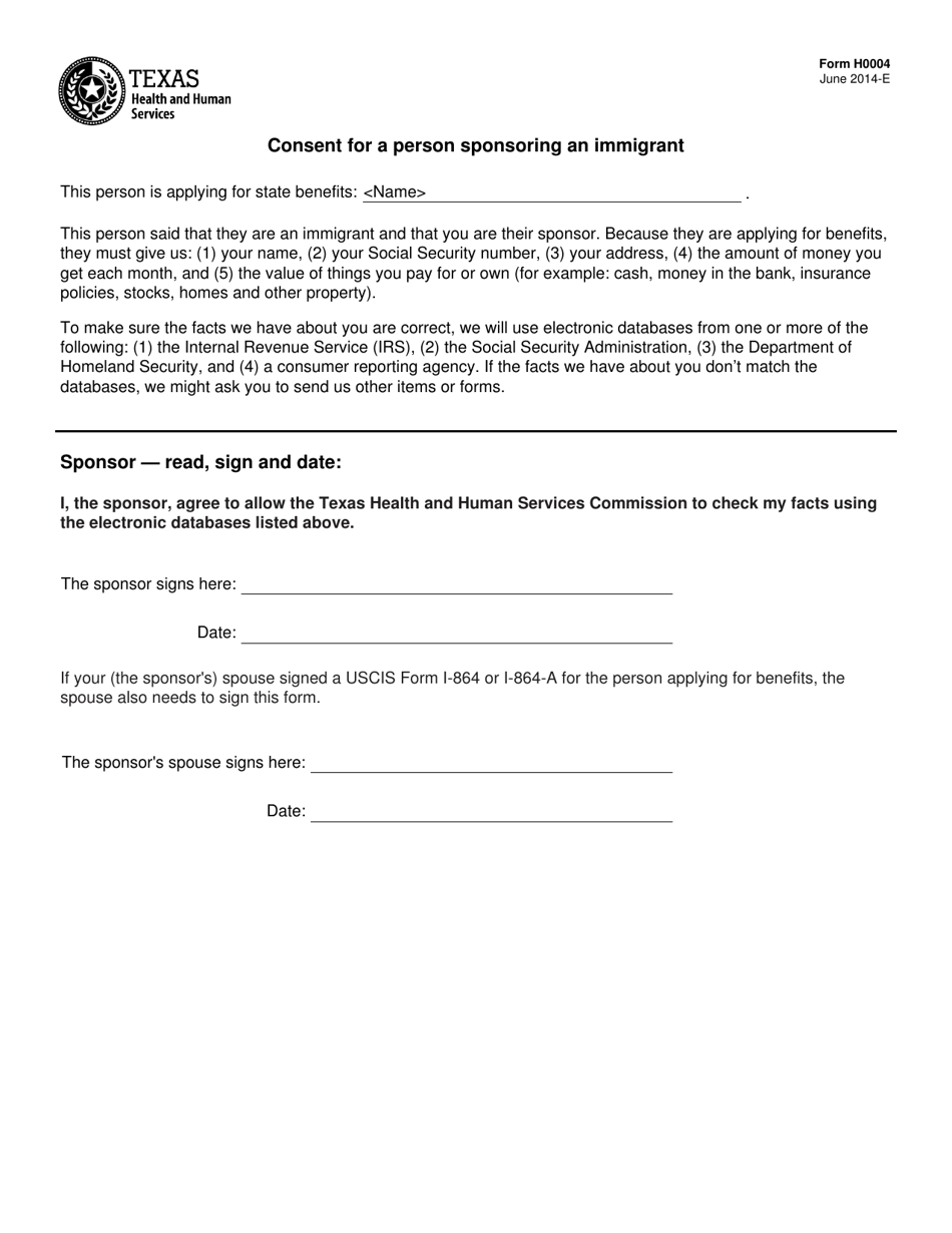Form H0004 - Fill Out, Sign Online and Download Fillable PDF, Texas ...