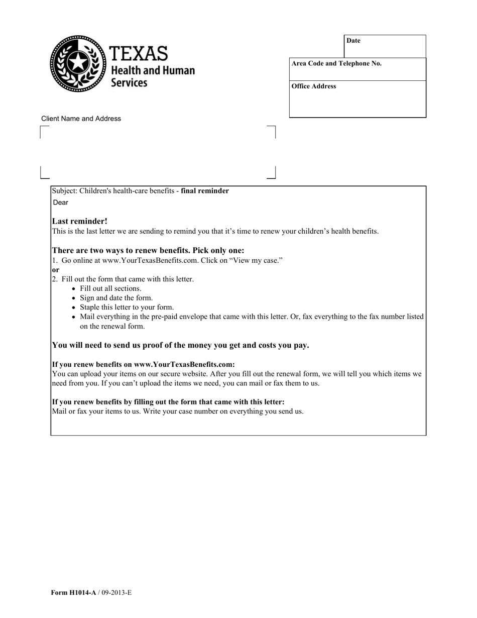 Form H1014-A - Fill Out, Sign Online and Download Fillable PDF, Texas ...