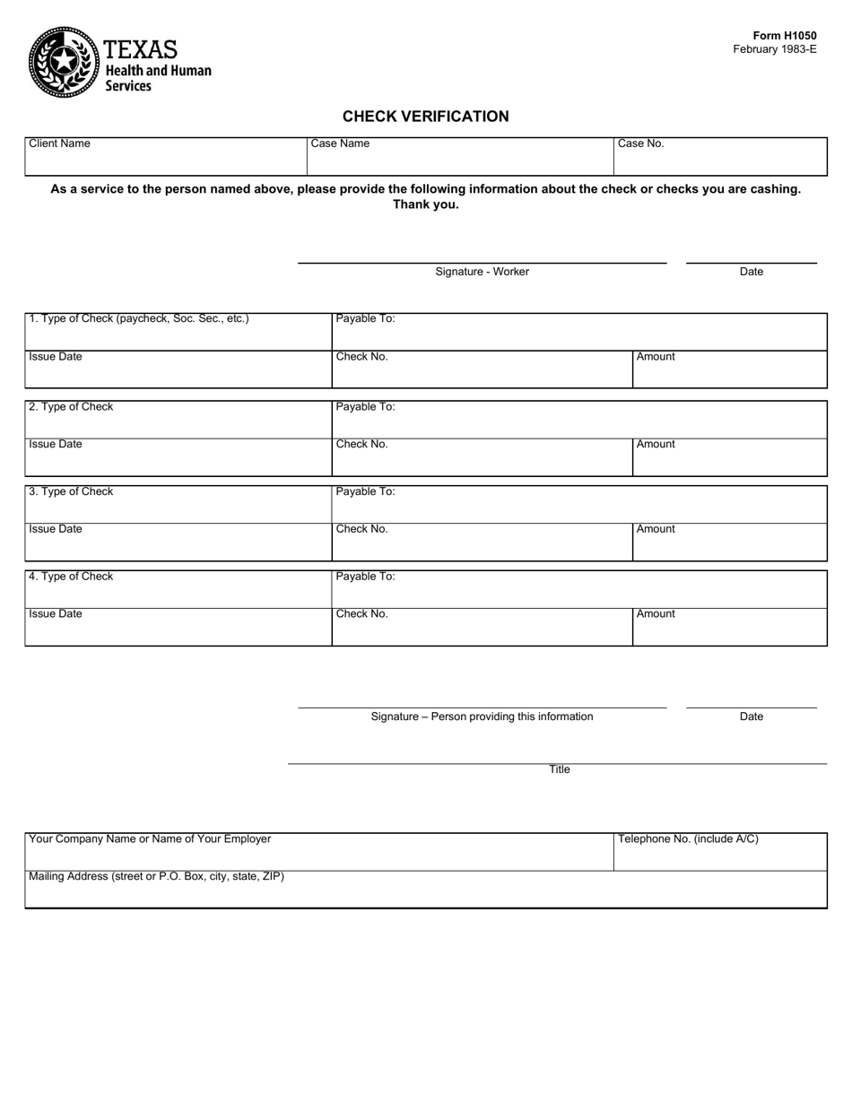 Form H1050 - Fill Out, Sign Online and Download Fillable PDF, Texas ...