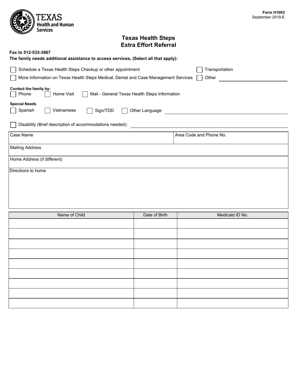 Form H1093 - Fill Out, Sign Online and Download Fillable PDF, Texas ...