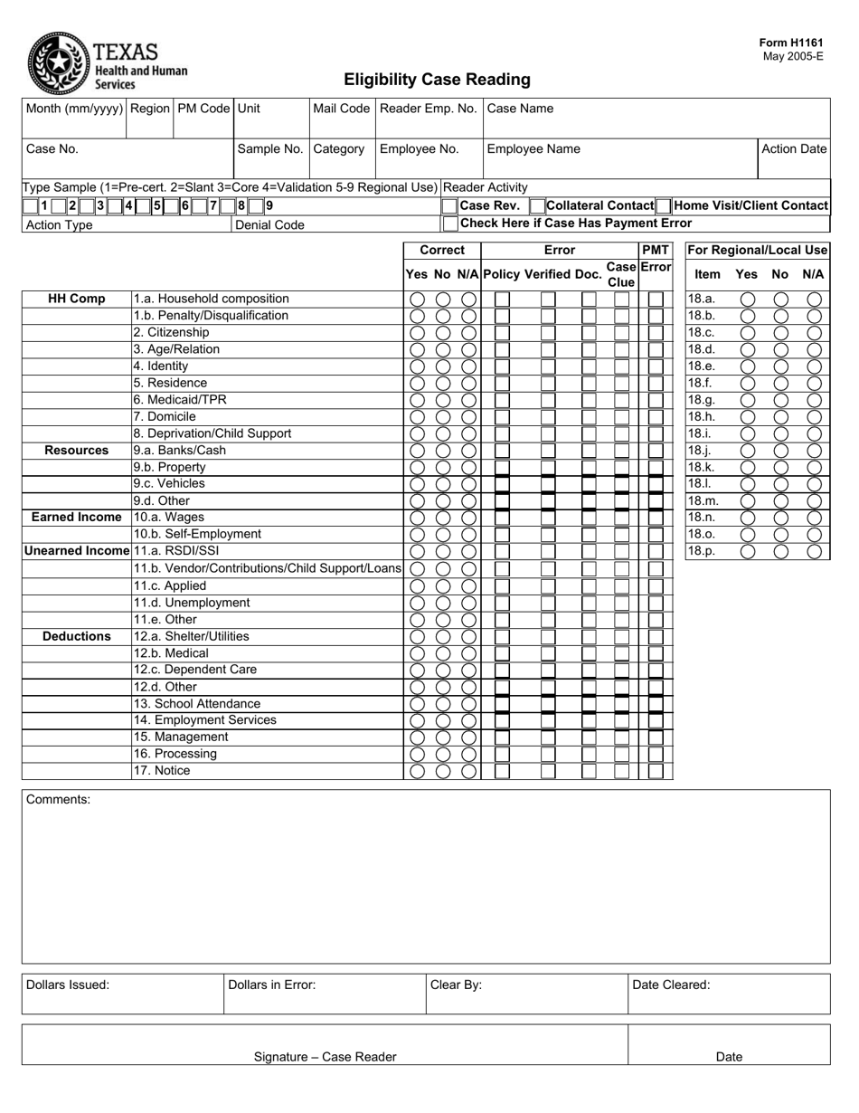Form H1161 - Fill Out, Sign Online and Download Fillable PDF, Texas ...