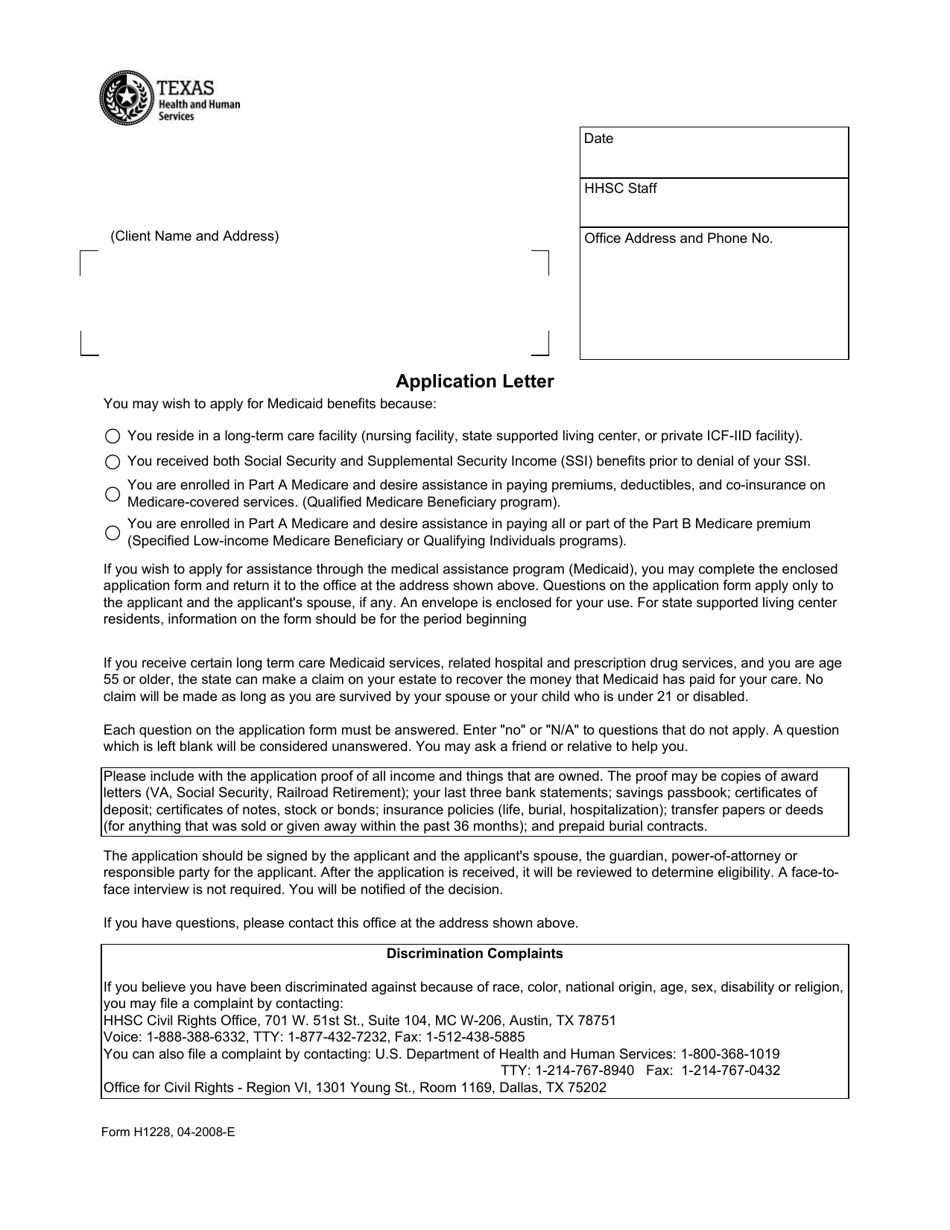 Form H1228 - Fill Out, Sign Online and Download Fillable PDF, Texas ...