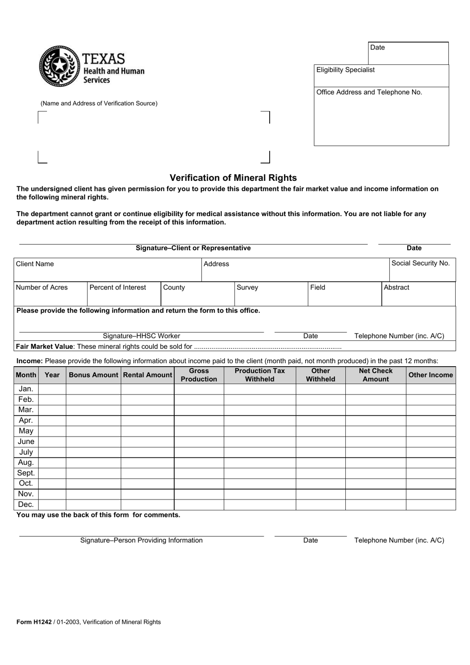 Form H1242 - Fill Out, Sign Online and Download Fillable PDF, Texas ...