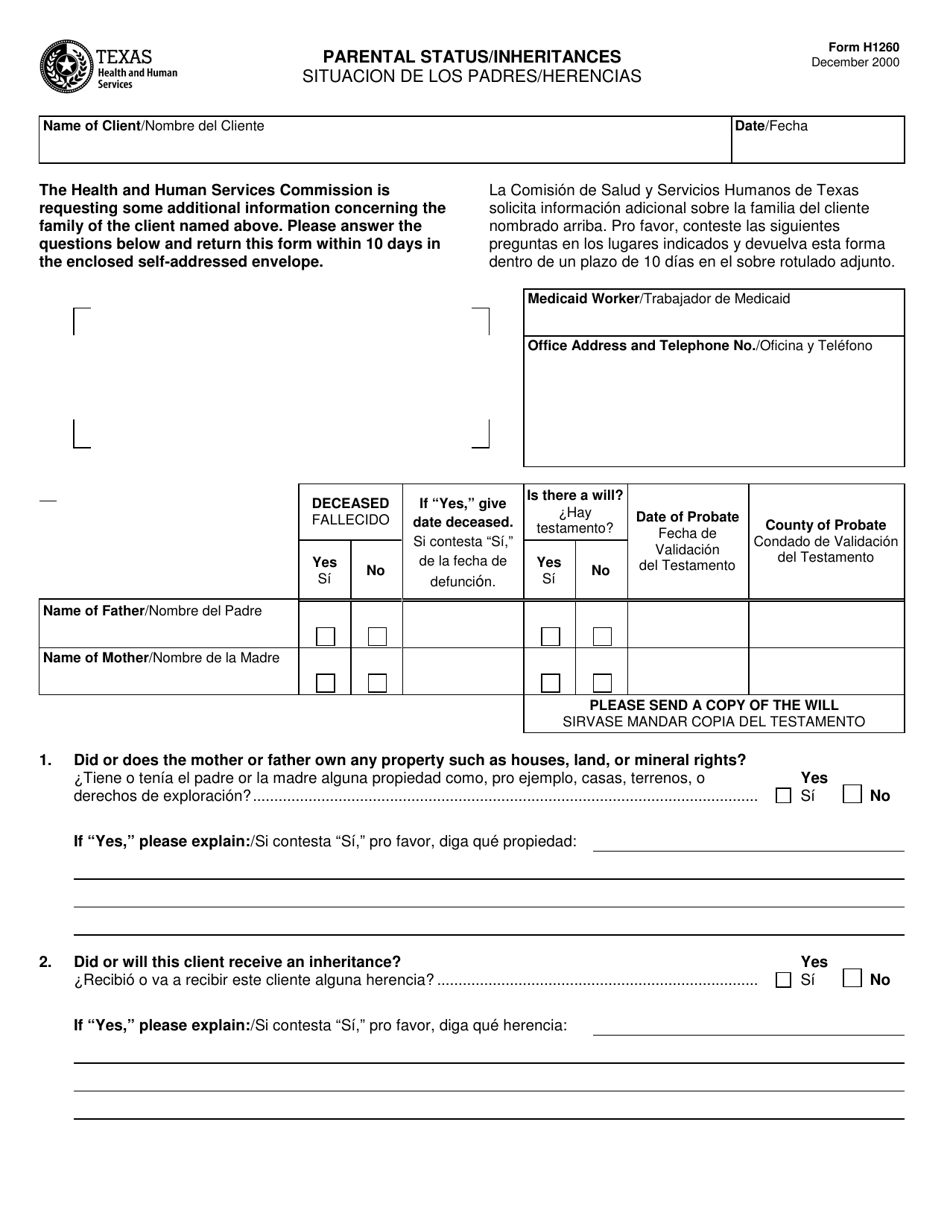 Form H1260 - Fill Out, Sign Online and Download Printable PDF, Texas ...