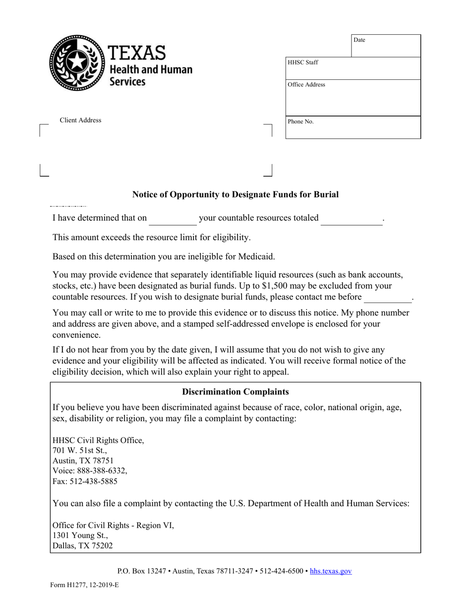 Form H1277 - Fill Out, Sign Online and Download Fillable PDF, Texas ...