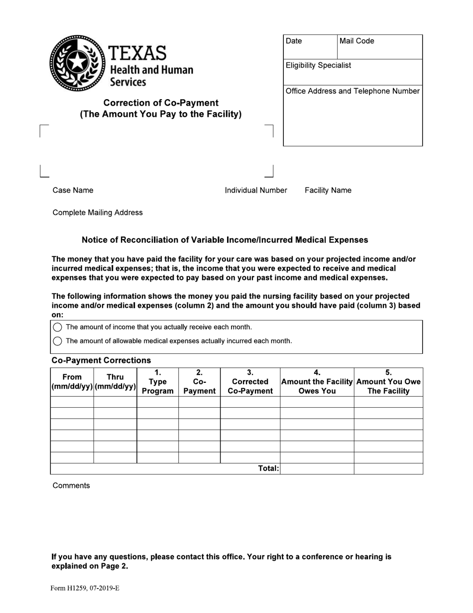 Form H1259 - Fill Out, Sign Online and Download Fillable PDF, Texas ...
