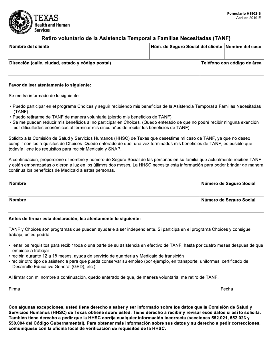 Formulario H1802-S - Fill Out, Sign Online and Download Fillable PDF ...