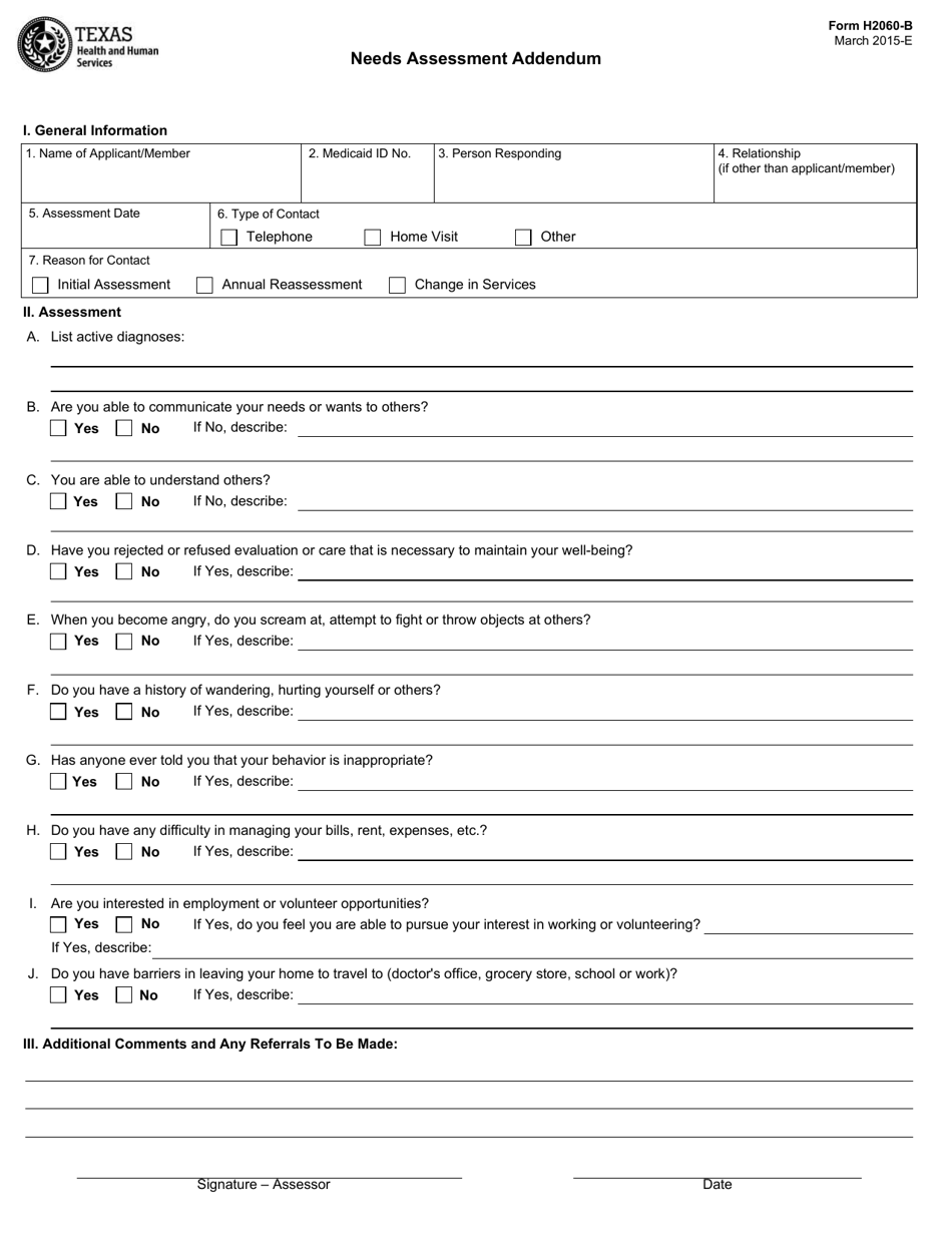 Form H2060-B - Fill Out, Sign Online and Download Fillable PDF, Texas ...