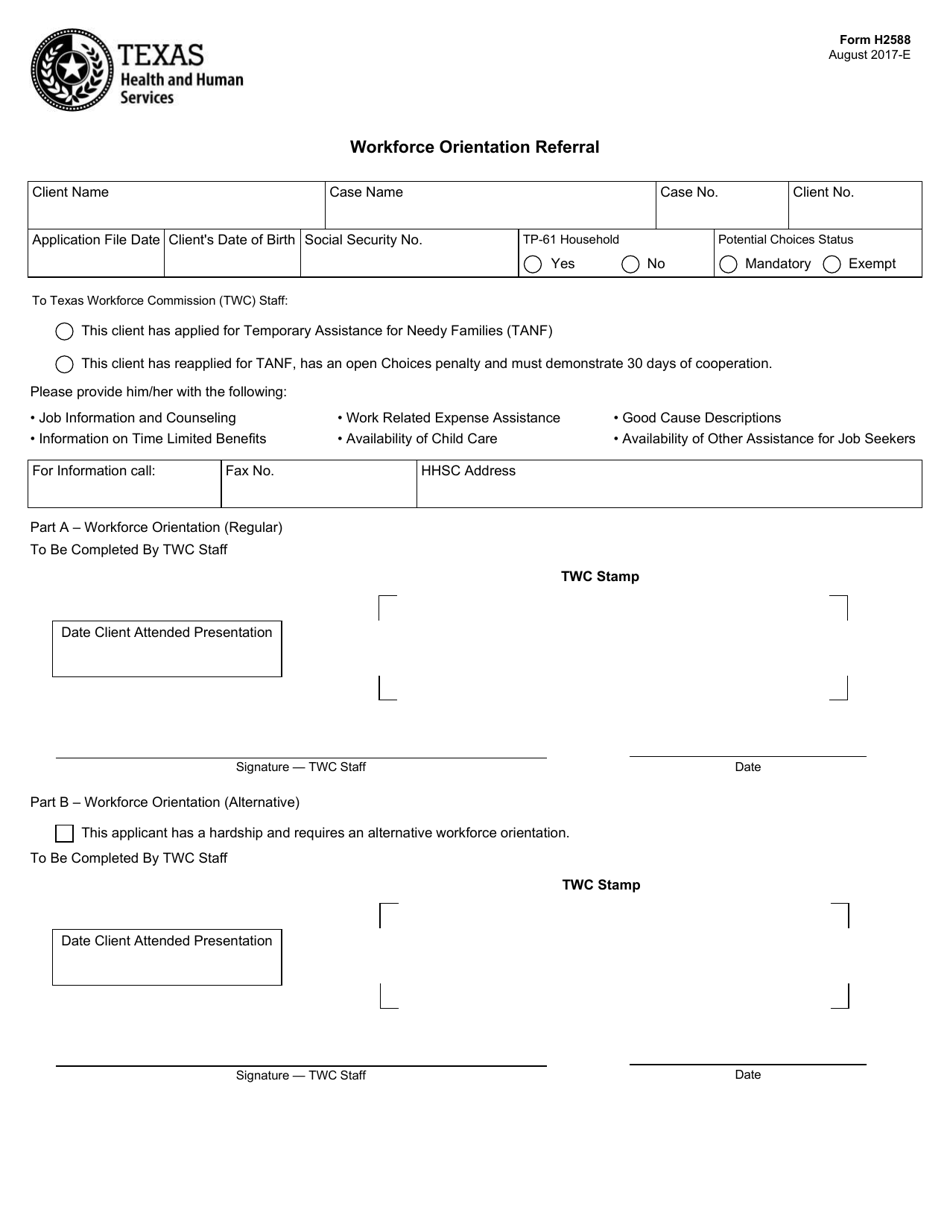 Form H2588 - Fill Out, Sign Online and Download Fillable PDF, Texas ...