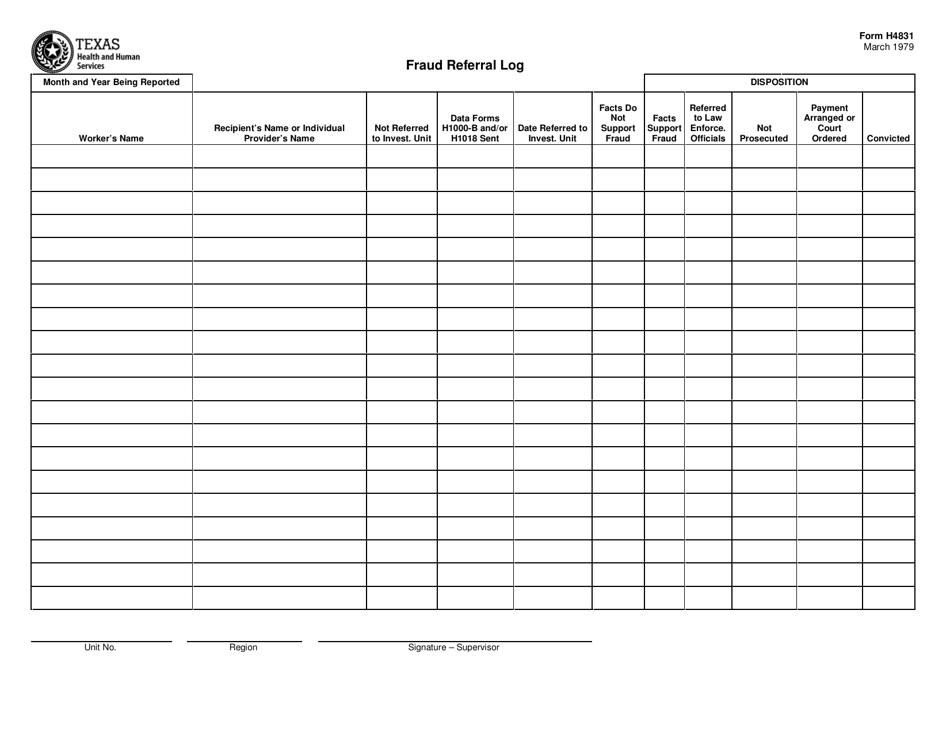 Form H4831 - Fill Out, Sign Online and Download Printable PDF, Texas ...