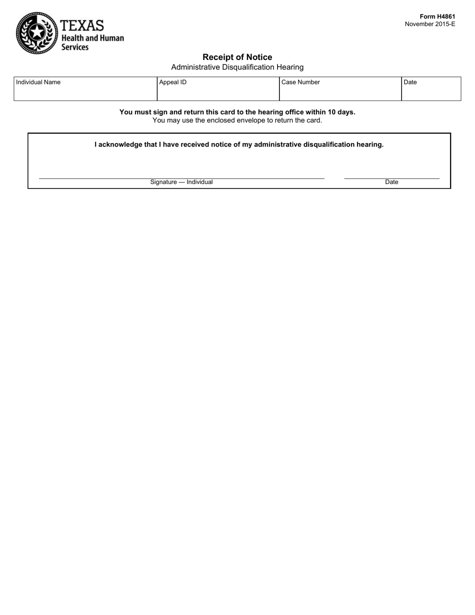 Form H4861 - Fill Out, Sign Online and Download Fillable PDF, Texas ...