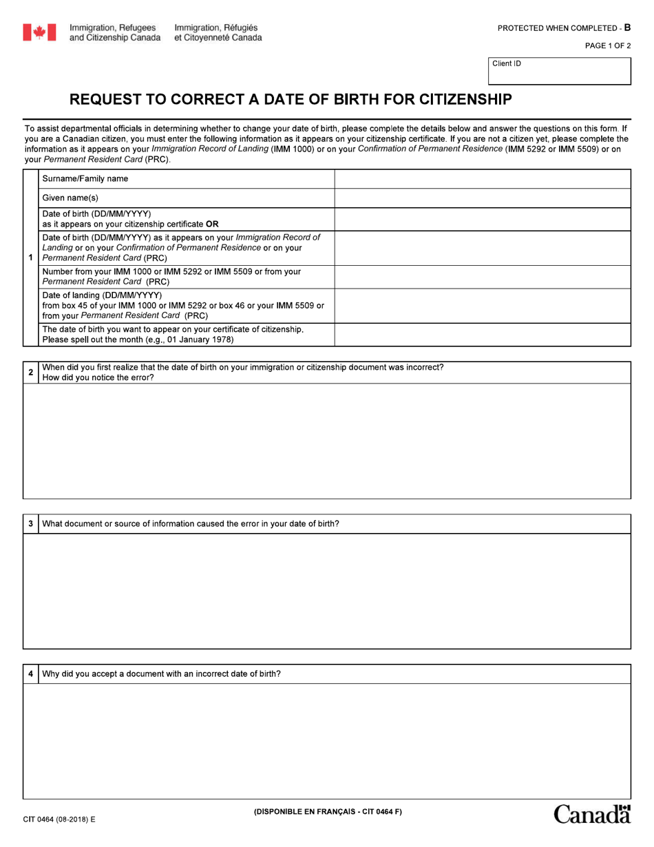 Form CIT0464 - Fill Out, Sign Online and Download Fillable PDF, Canada ...