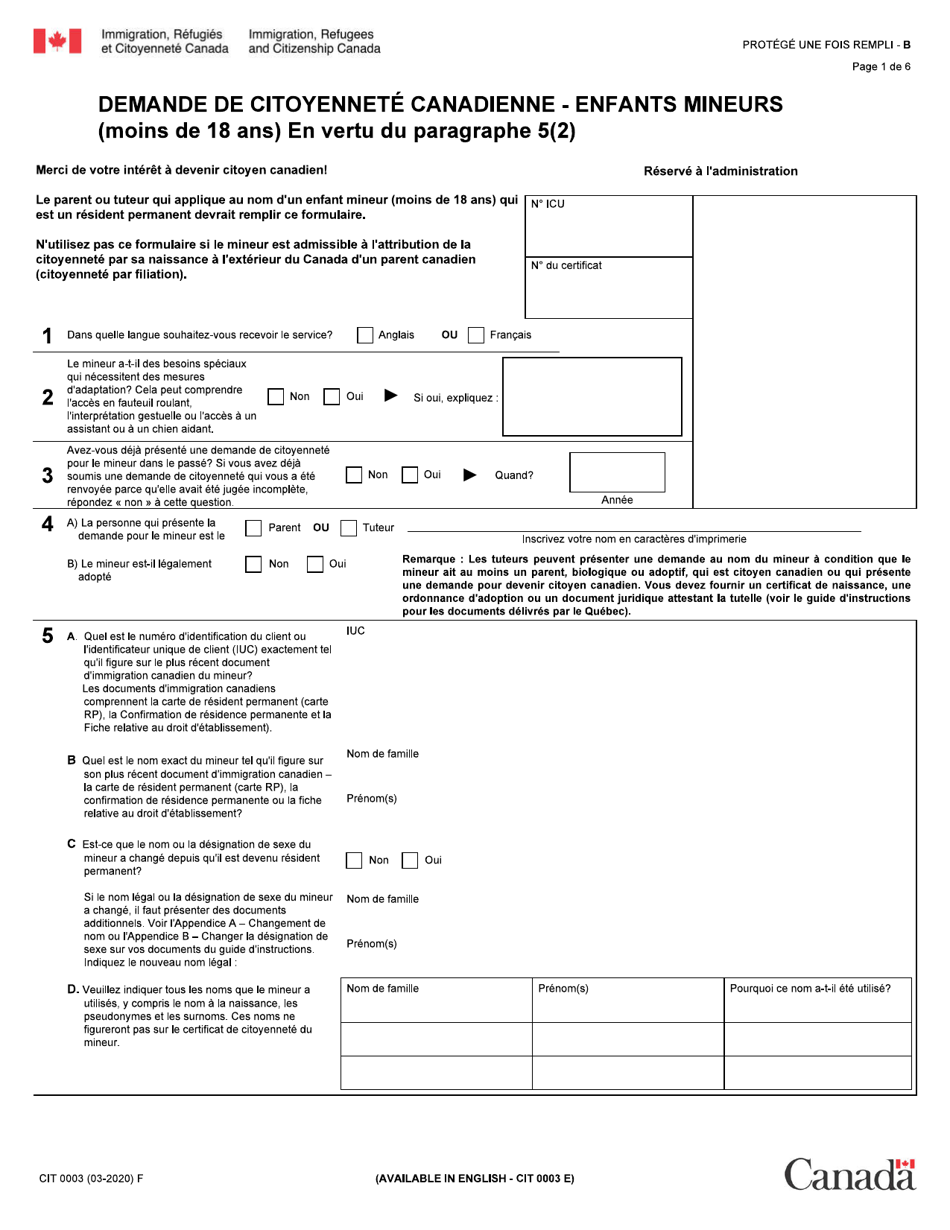 Forme CIT0003 - Fill Out, Sign Online and Download Fillable PDF, Canada ...
