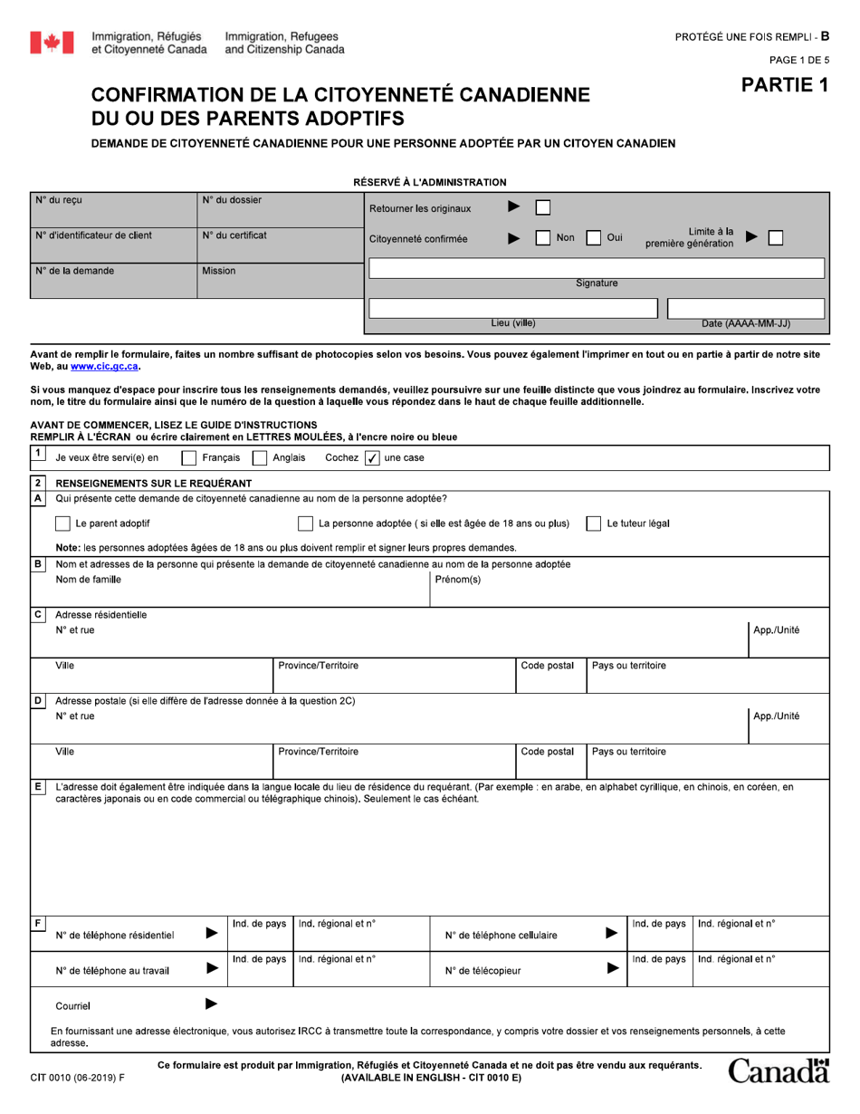 Forme CIT0010 Partie 1 - Fill Out, Sign Online and Download Fillable ...