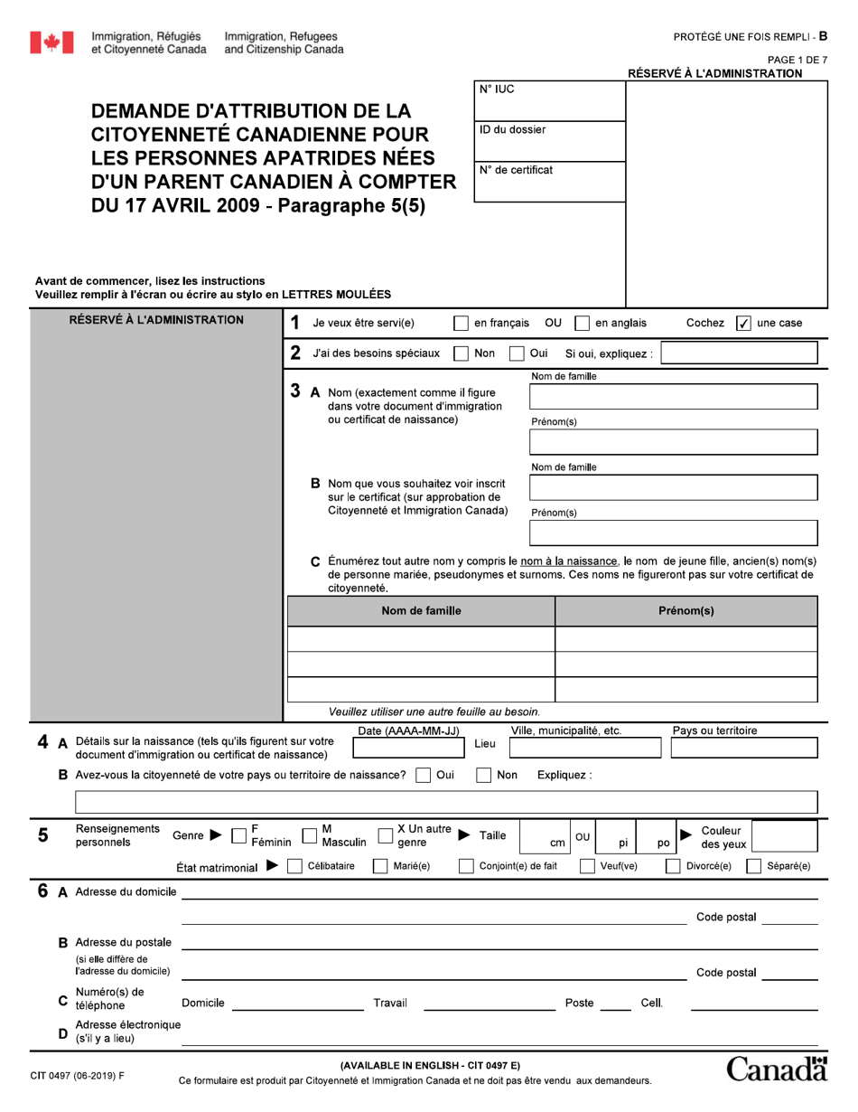 Forme CIT0497 Download Fillable PDF or Fill Online Demande D ...