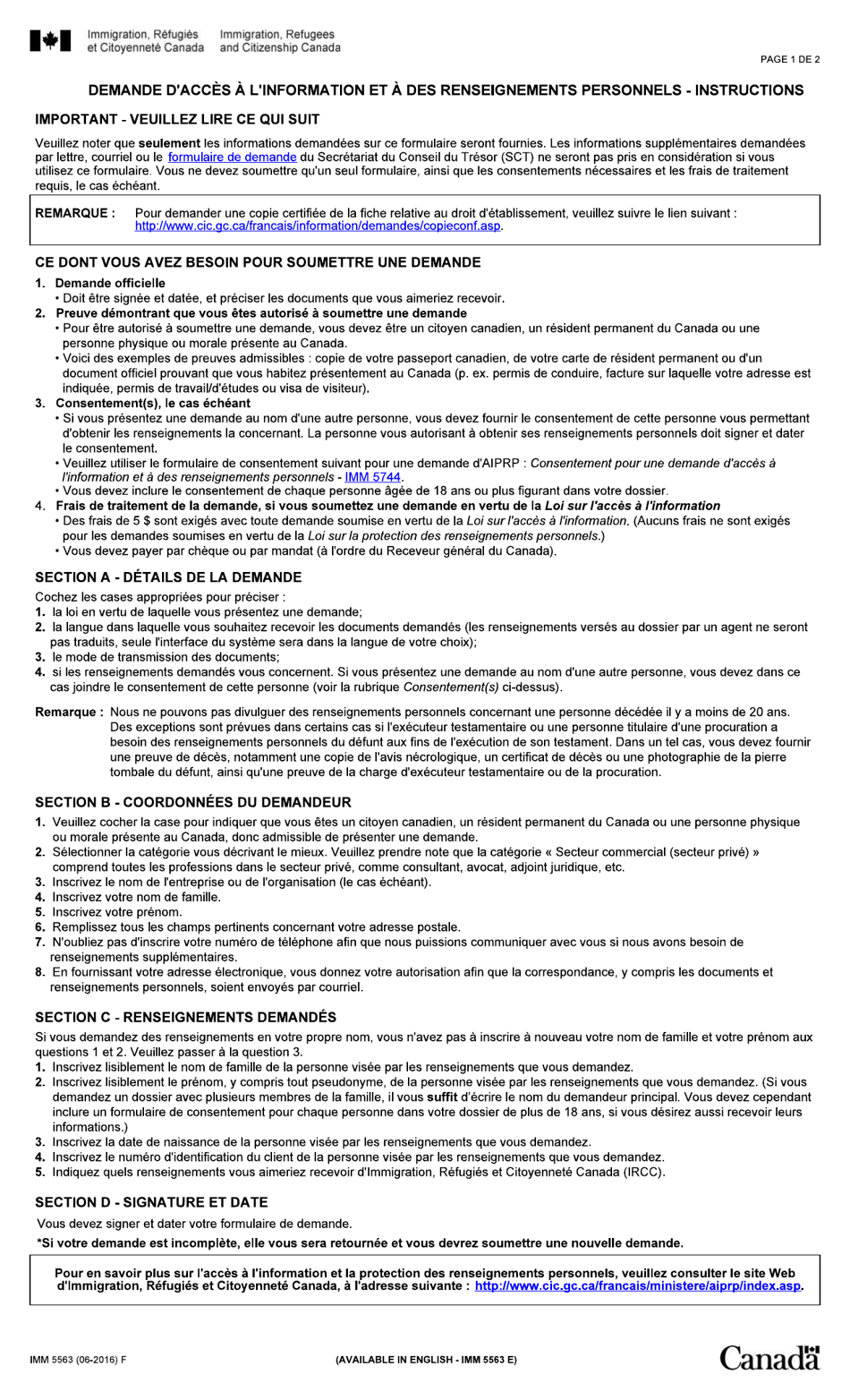Forme IMM5563 - Fill Out, Sign Online and Download Fillable PDF, Canada ...