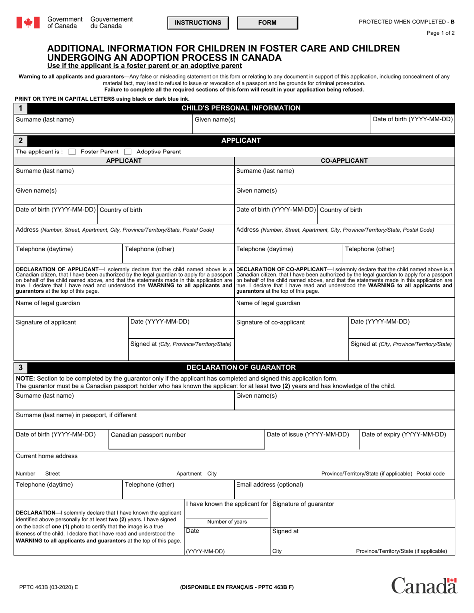 Form PPTC463B - Fill Out, Sign Online and Download Fillable PDF, Canada ...