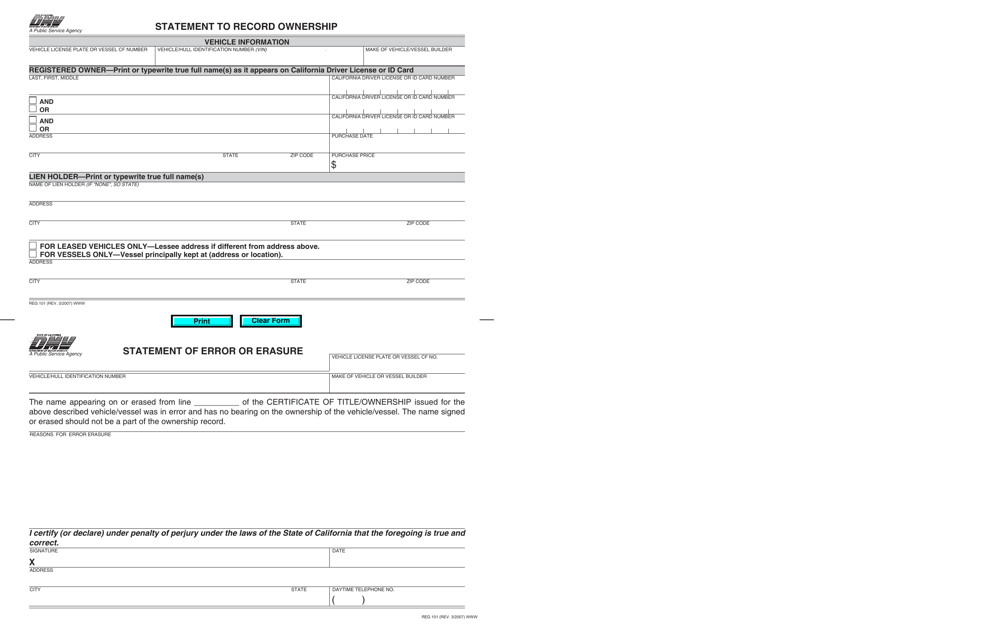 Form REG101 Fill Out Sign Online And Download Fillable PDF Form REG101 Fill Out Sign Online And Download Fillable PDF