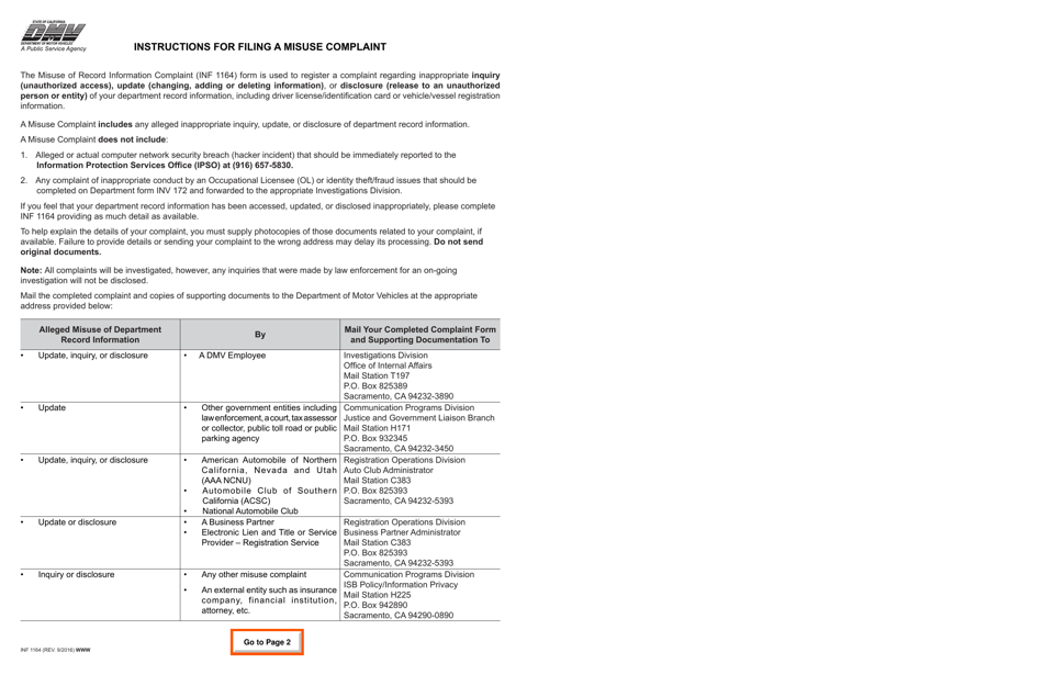 Form INF1164 - Fill Out, Sign Online and Download Fillable PDF ...
