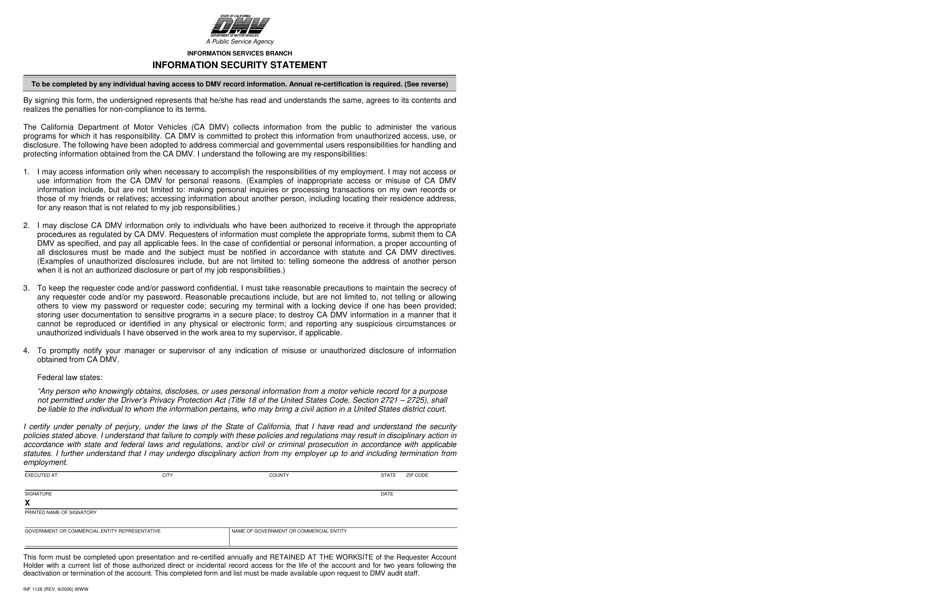 Form INF1128 - Fill Out, Sign Online and Download Fillable PDF ...