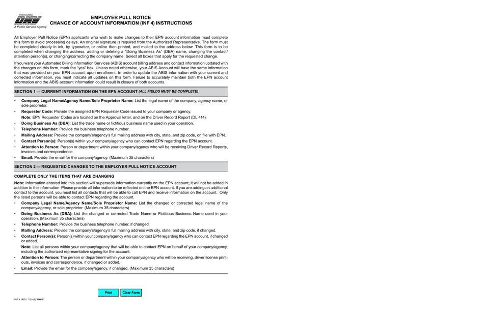 Form INF4 - Fill Out, Sign Online and Download Fillable PDF, California ...