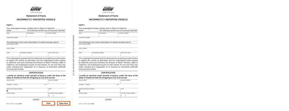 Form REG477 - Fill Out, Sign Online and Download Fillable PDF ...