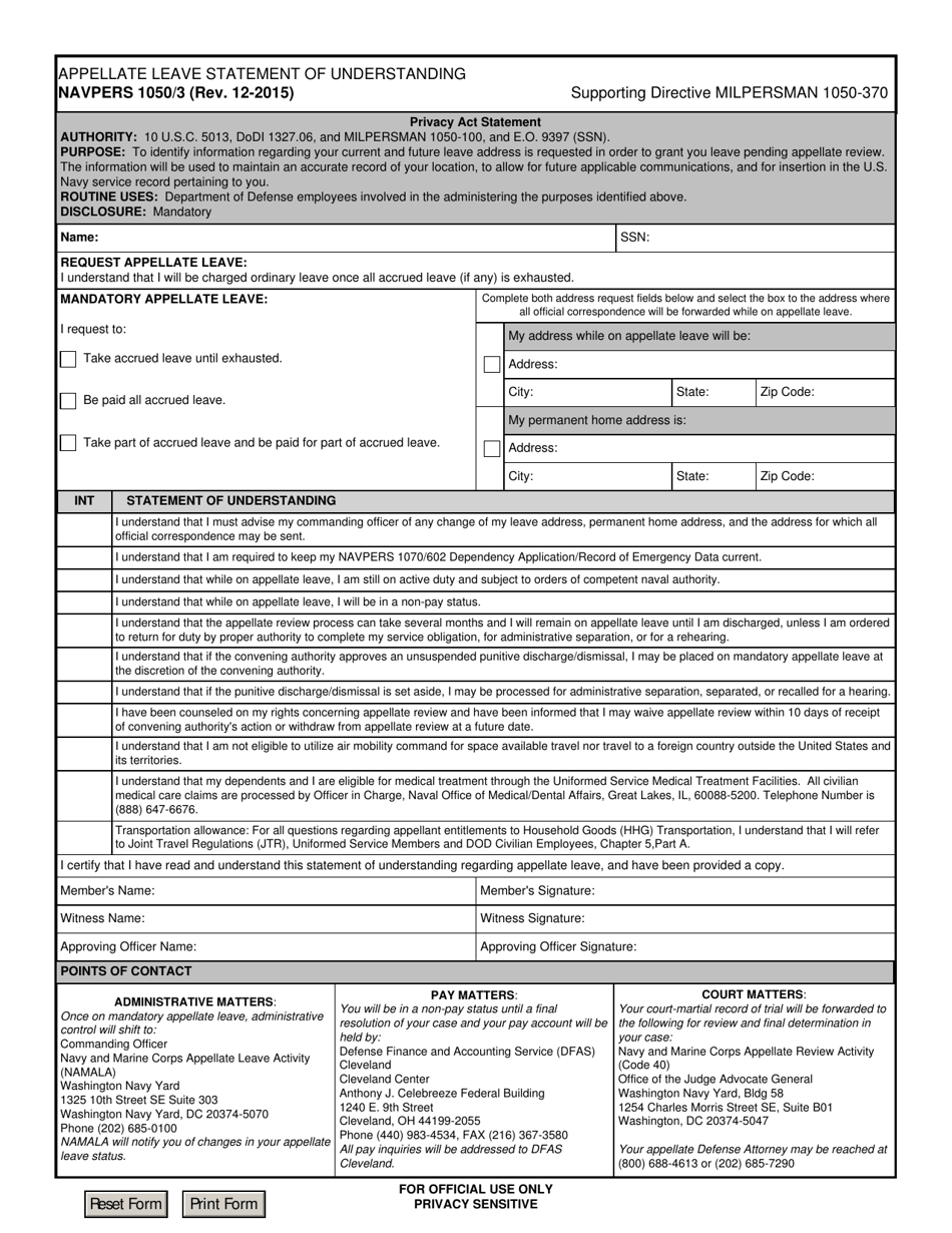 NAVPERS Form 1050/3 - Fill Out, Sign Online and Download Fillable PDF ...