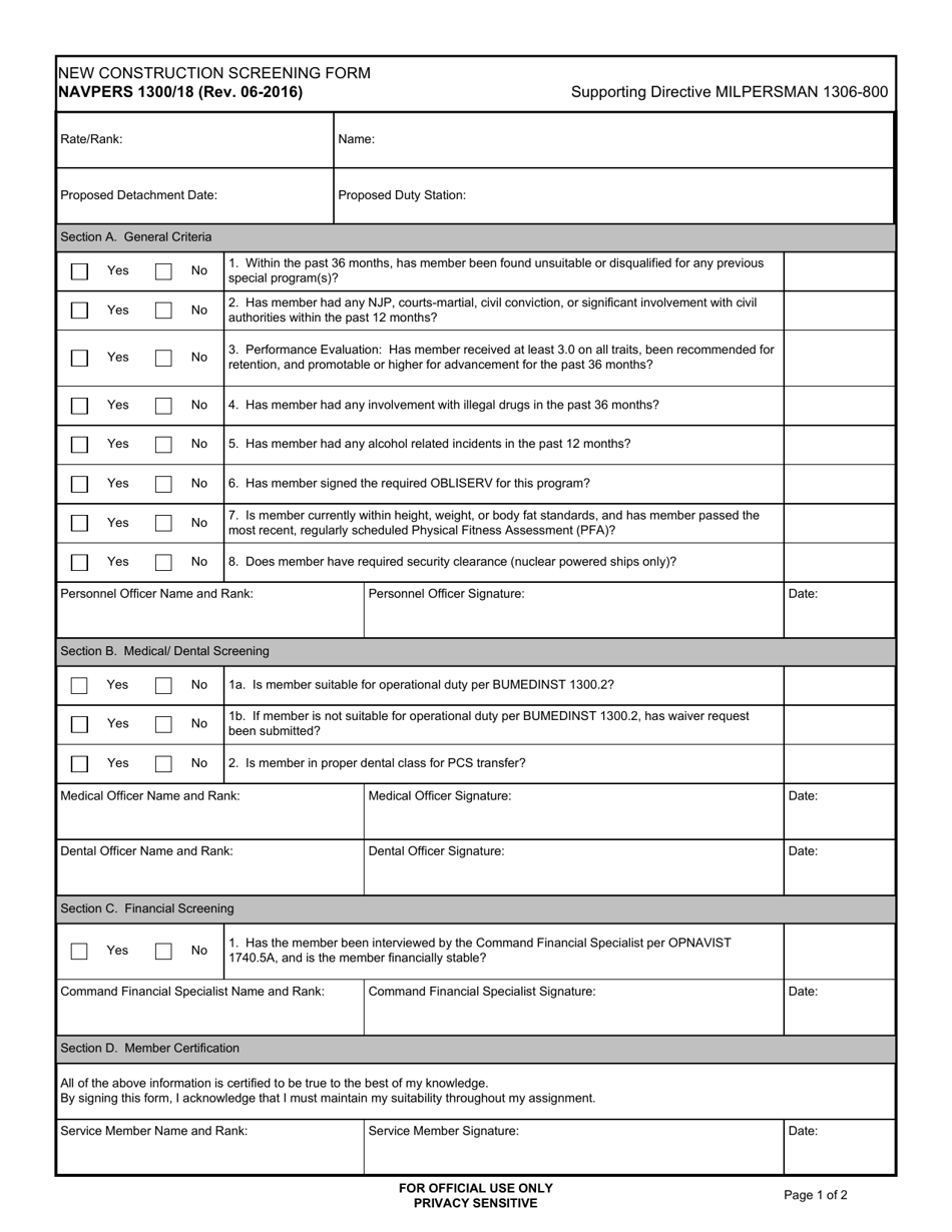 NAVPERS Form 1300/18 - Fill Out, Sign Online and Download Fillable PDF ...