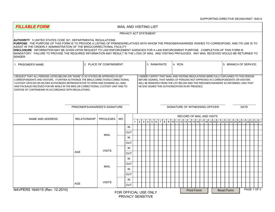 NAVPERS Form 1640/15 - Fill Out, Sign Online and Download Fillable PDF ...