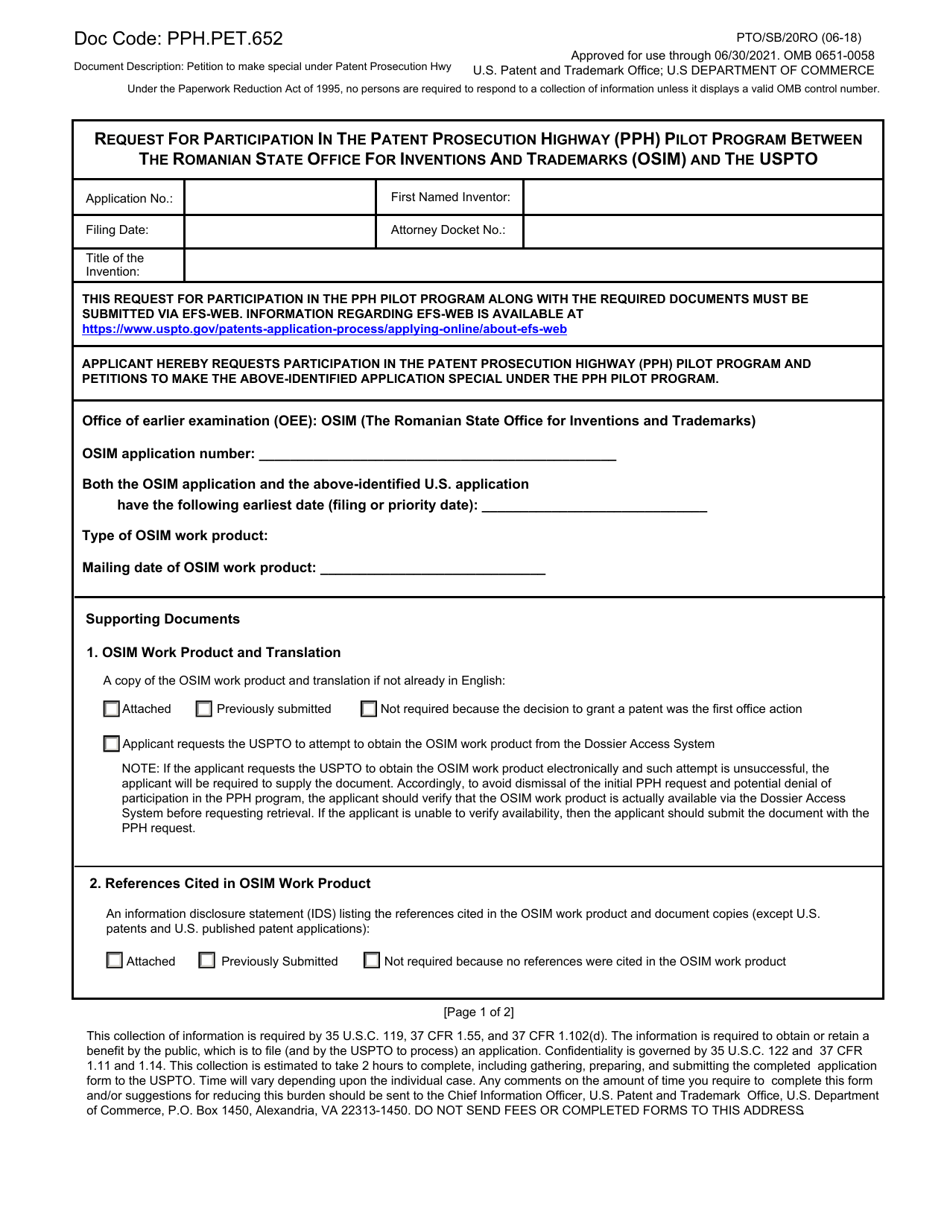 Form PTO/SB/20RO - Fill Out, Sign Online and Download Fillable PDF ...