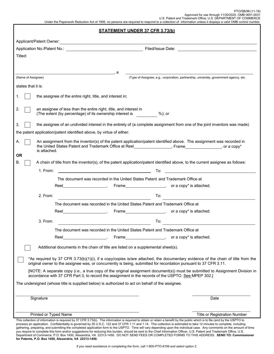 Form PTO/SB/96 - Fill Out, Sign Online and Download Fillable PDF ...