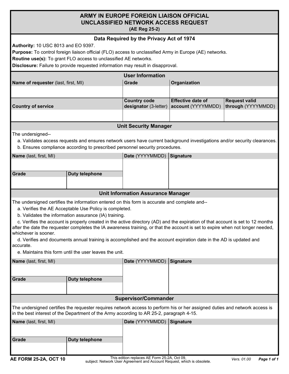 AE Form 25-2A - Fill Out, Sign Online and Download Fillable PDF ...