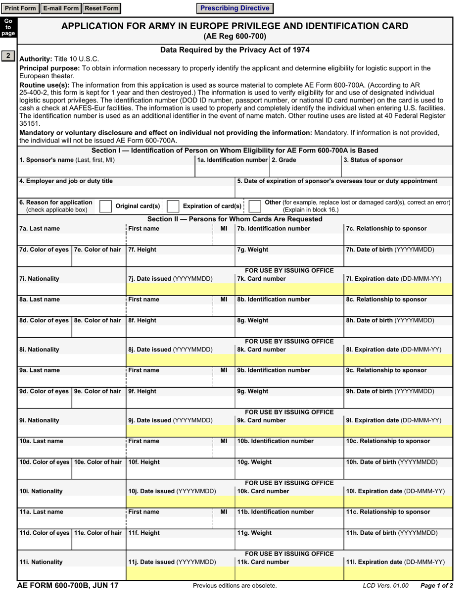 AE Form 600-700B - Fill Out, Sign Online and Download Fillable PDF ...
