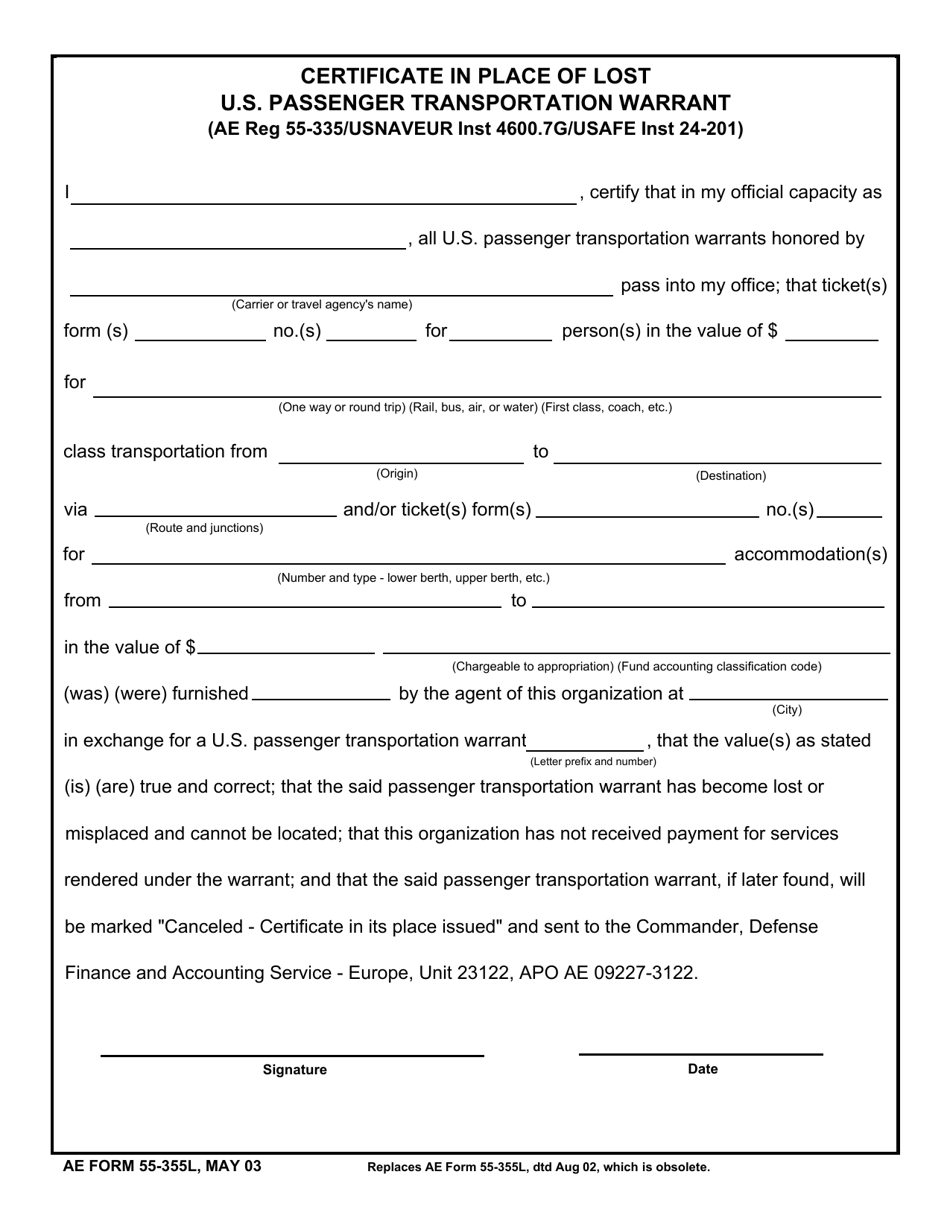 AE Form 55-355L - Fill Out, Sign Online and Download Fillable PDF ...