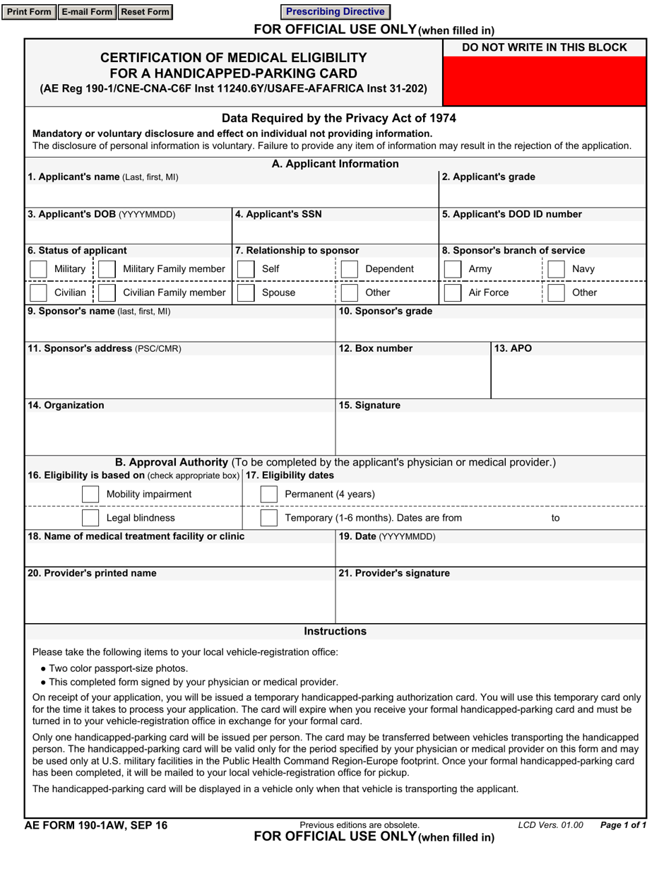 AE Form 190-1AW - Fill Out, Sign Online and Download Fillable PDF ...
