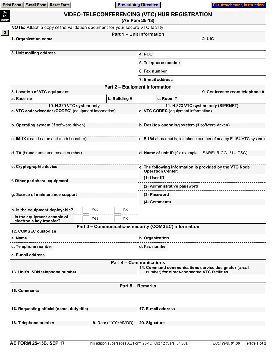 AE Form 25-13B - Fill Out, Sign Online and Download Fillable PDF ...