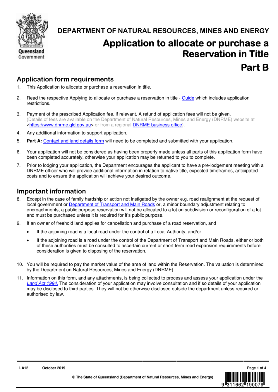Form LA12 Part B - Fill Out, Sign Online and Download Fillable PDF ...