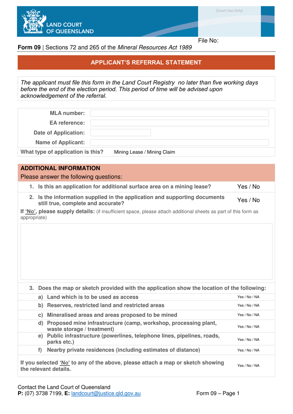 Form 09 - Fill Out, Sign Online and Download Fillable PDF, Queensland ...