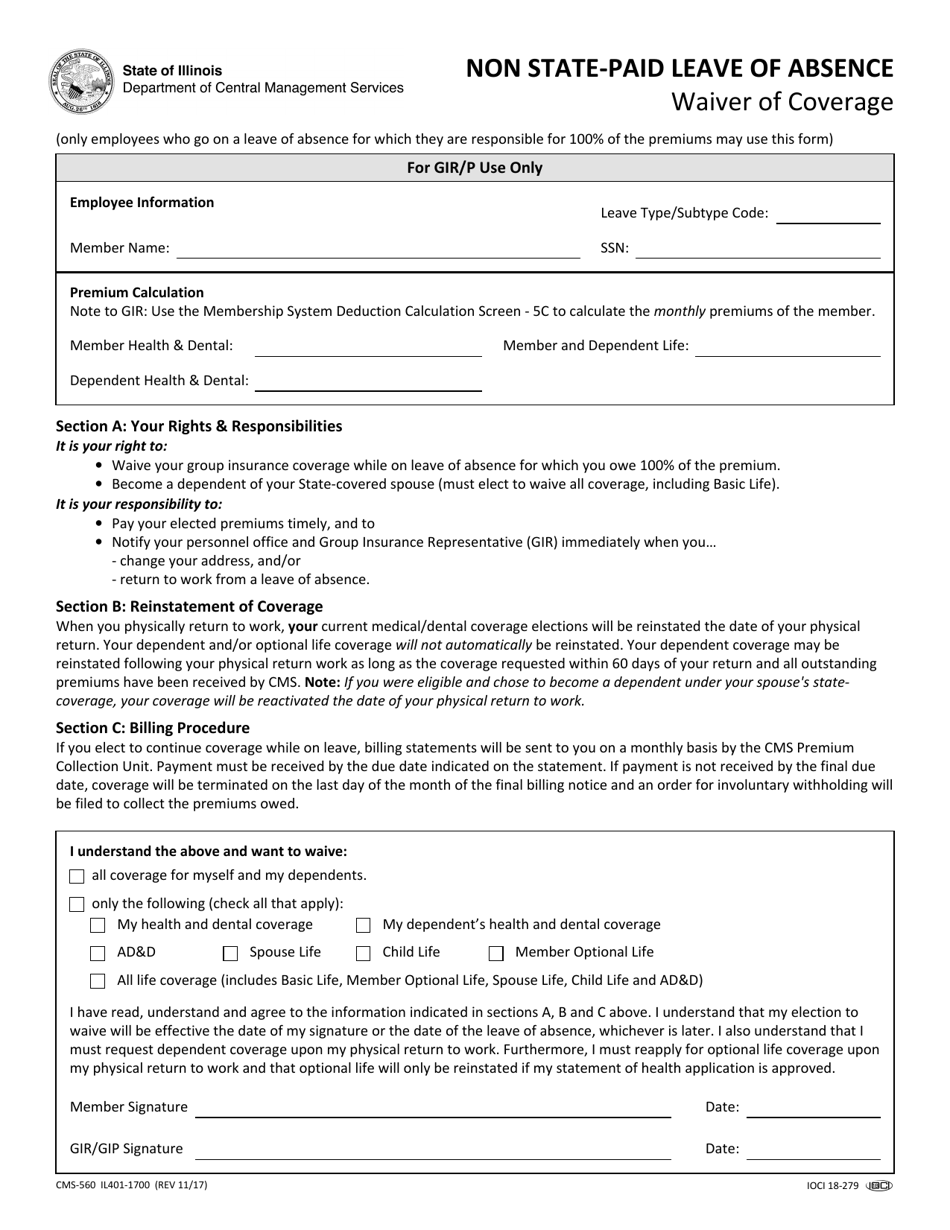 Form CMS-560 (IL401-1700) - Fill Out, Sign Online and Download Fillable ...