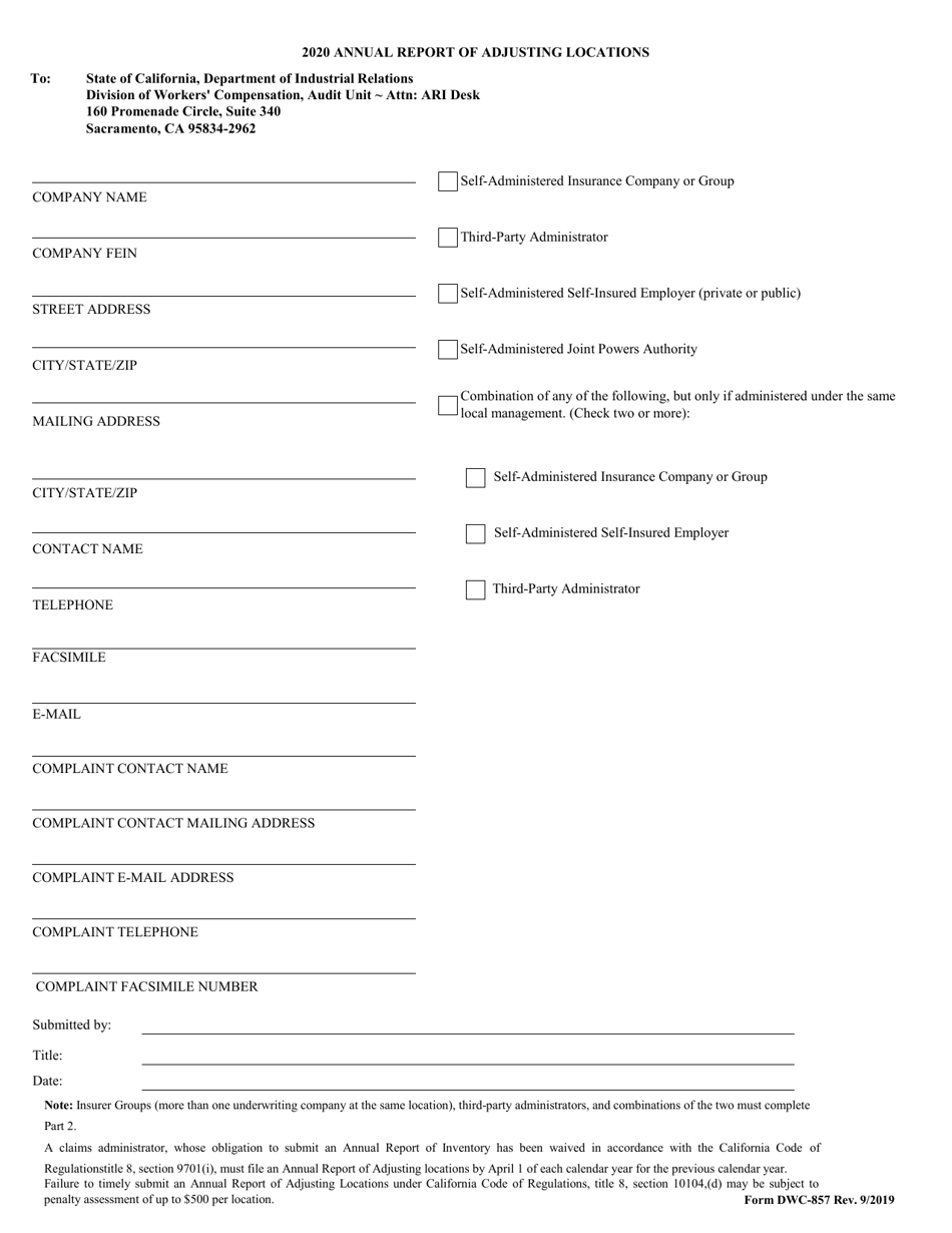 Form DWC-857 - 2020 - Fill Out, Sign Online and Download Printable PDF ...