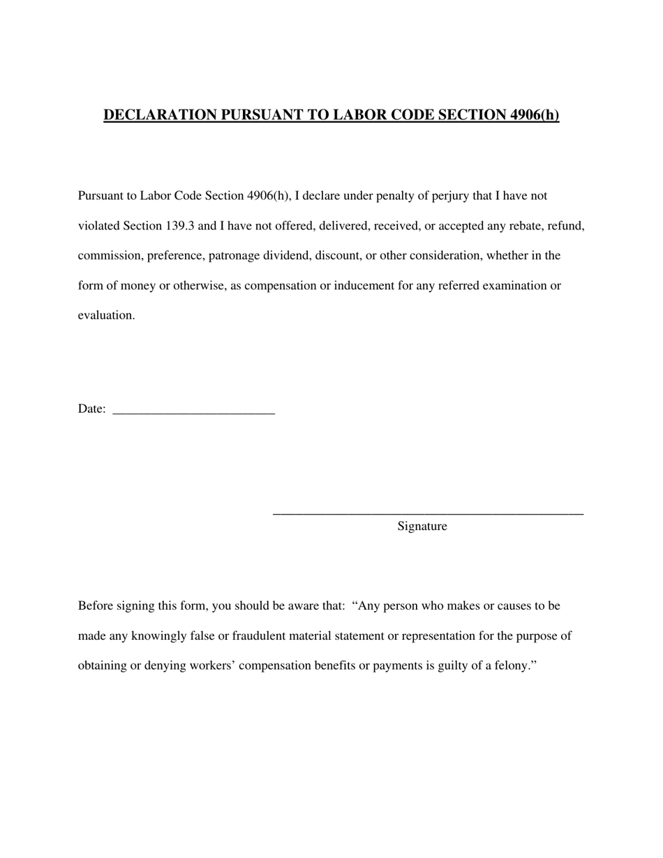 California Declaration Pursuant to Labor Code Section 4906(H) - Fill ...