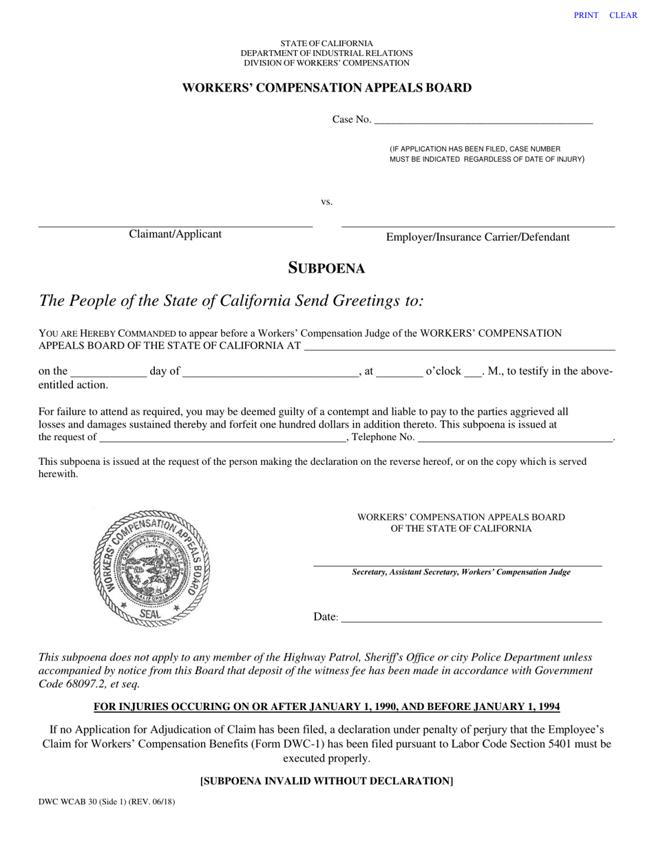 DWC WCAB Form 30 - Fill Out, Sign Online and Download Fillable PDF ...