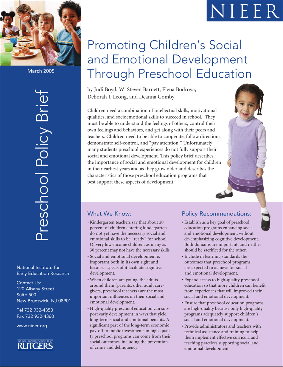 Promoting Children's Social and Emotional Development Through Preschool ...