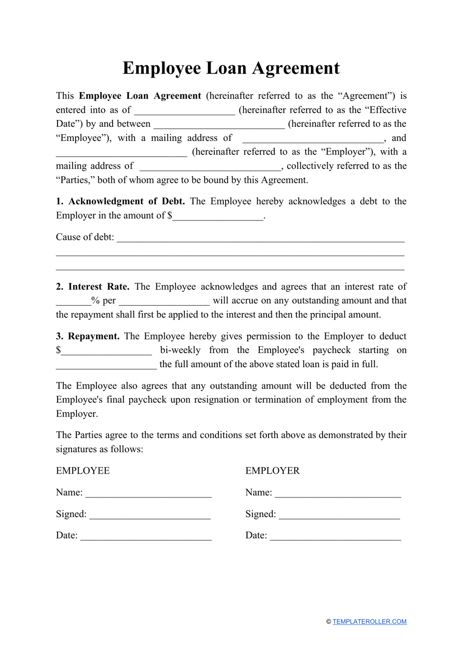 Employee Loan Agreement Template Fill Out Sign Online And Download
