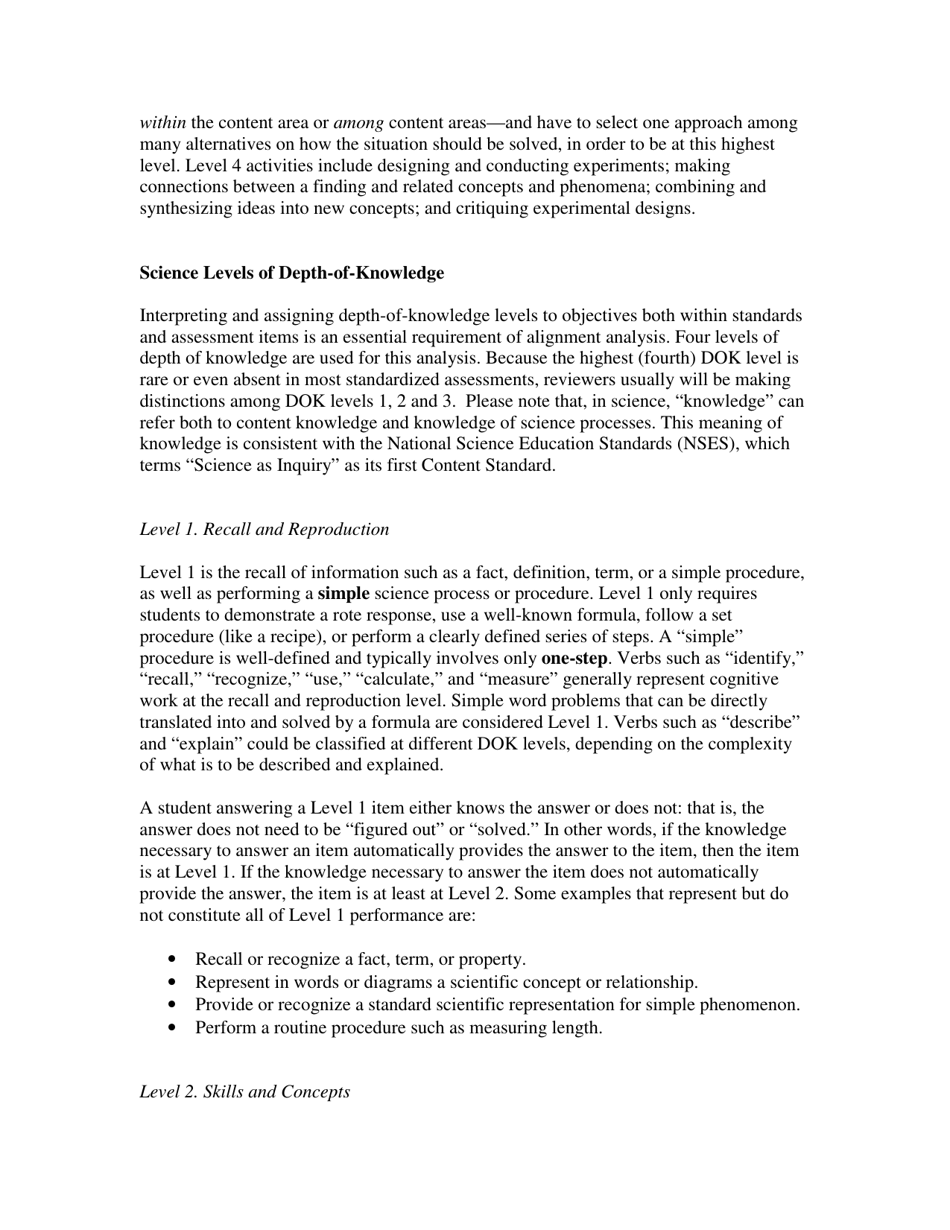 Depth-Of-Knowledge Levels for Four Content Areas - Norman L. Webb ...