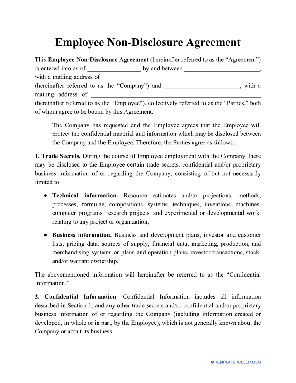 Employee Non disclosure Agreement Template Fill Out Sign Online And 