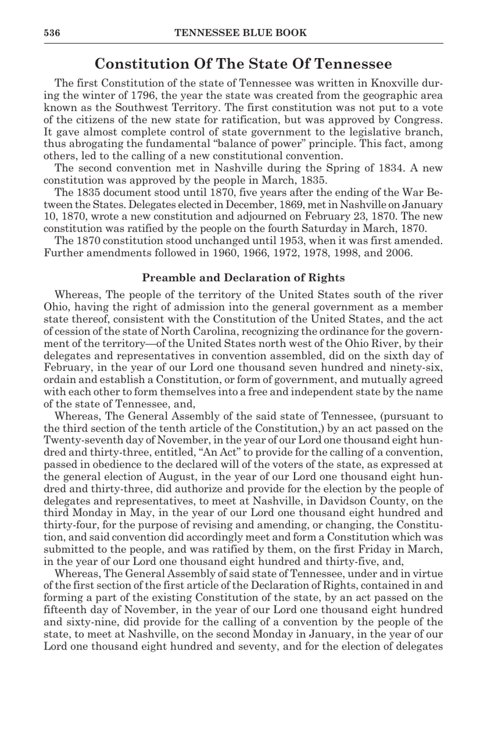 Tennessee Tennessee Blue Book - Constitution of the State of Tennessee ...