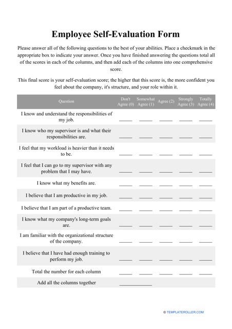 Employee Self Evaluation Form Download Printable Pdf Templateroller 