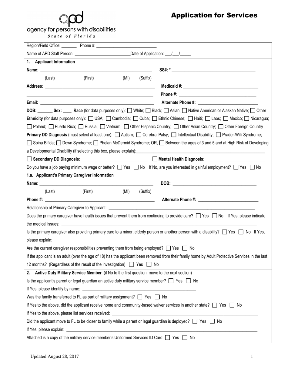 Florida Application for Services - Fill Out, Sign Online and Download ...